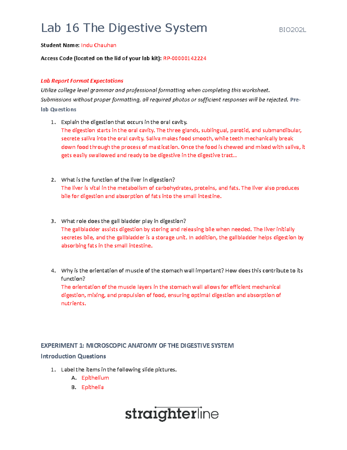 BIO202 Lab 16 filled up 2023 - Student Name: Indu Chauhan Access Code ...