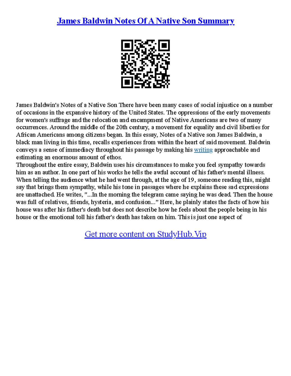Notes Of A Native Son James Baldwin Essay - James Baldwin Notes Of A ...