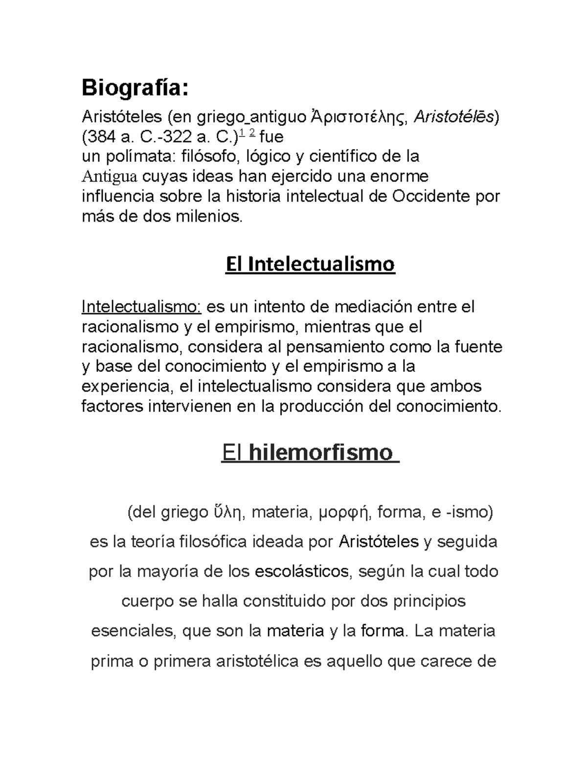 Biografía-1 - Aristoteles. El intelectualismo. El hileformismo ...