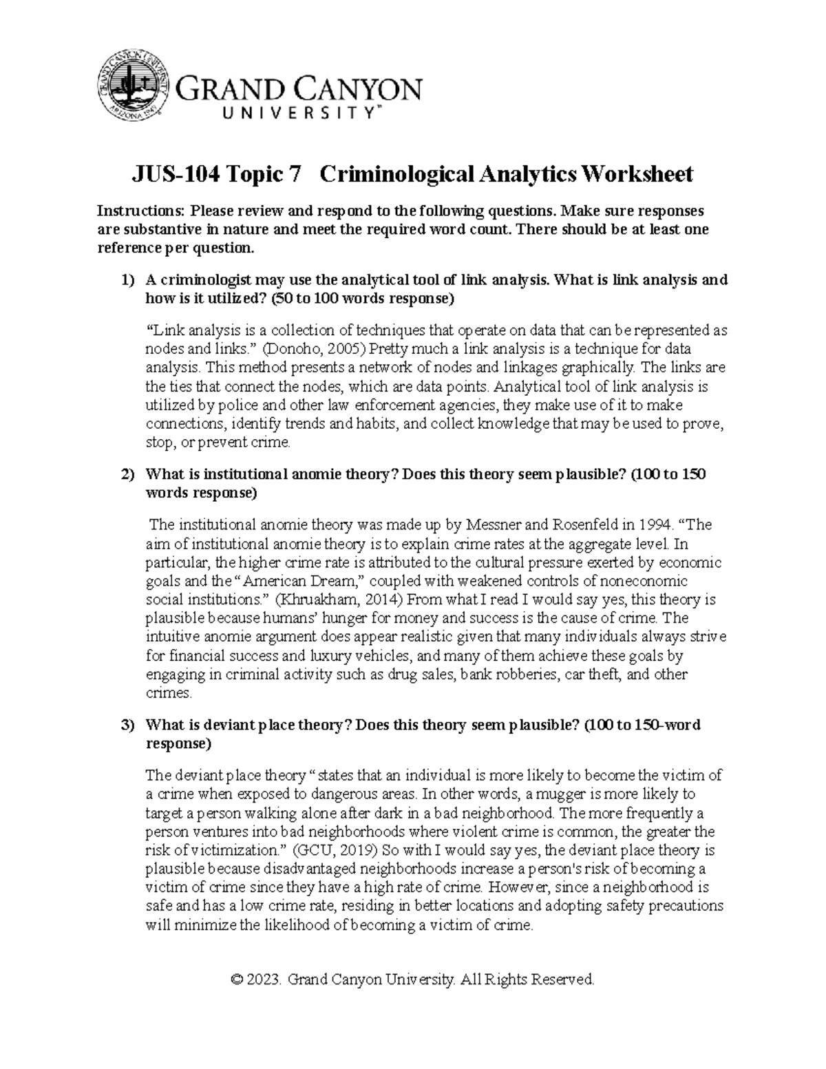 JUS-104 Topic 7 Criminological Analytics Worksheet - JUS-104 Topic 7 ...