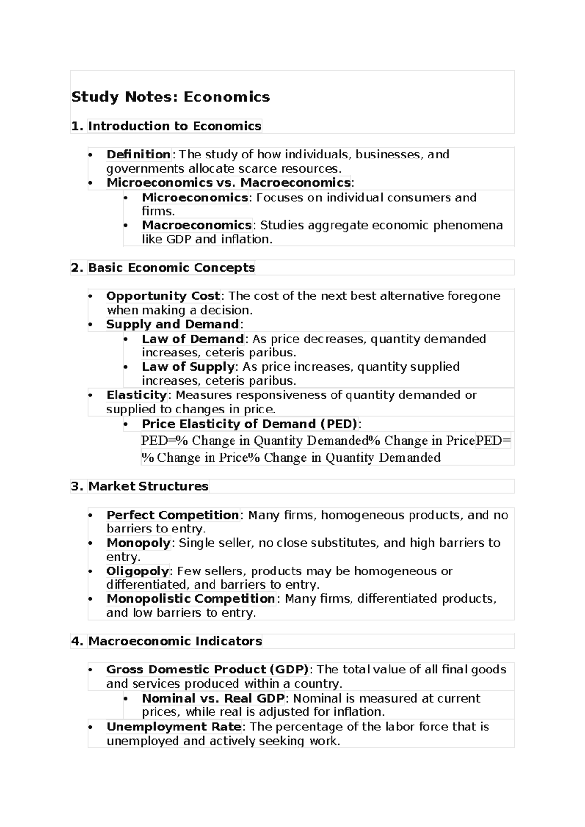 6 Study Notes Economics - Study Notes: Economics 1. Introduction to ...