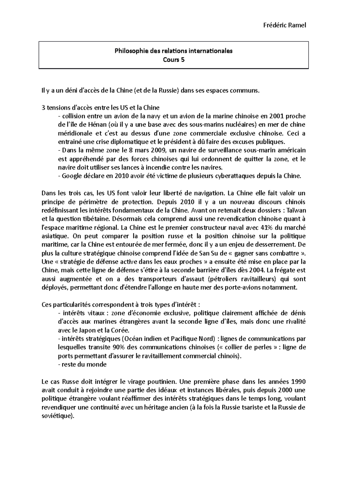 Relations internationales - cours 5 - Frédéric Ramel Philosophie des ...