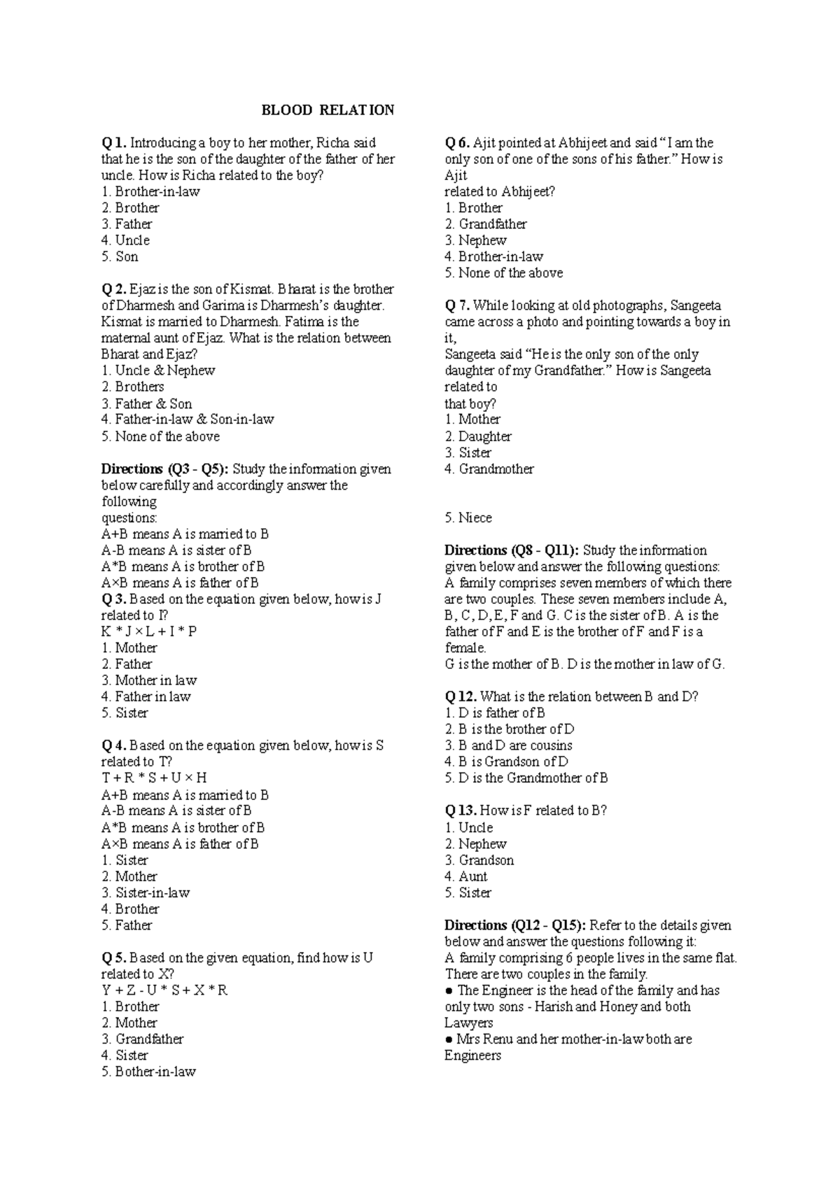 Blood Relation - aptitude questions - BLOOD RELATION Q 1. Introducing a ...