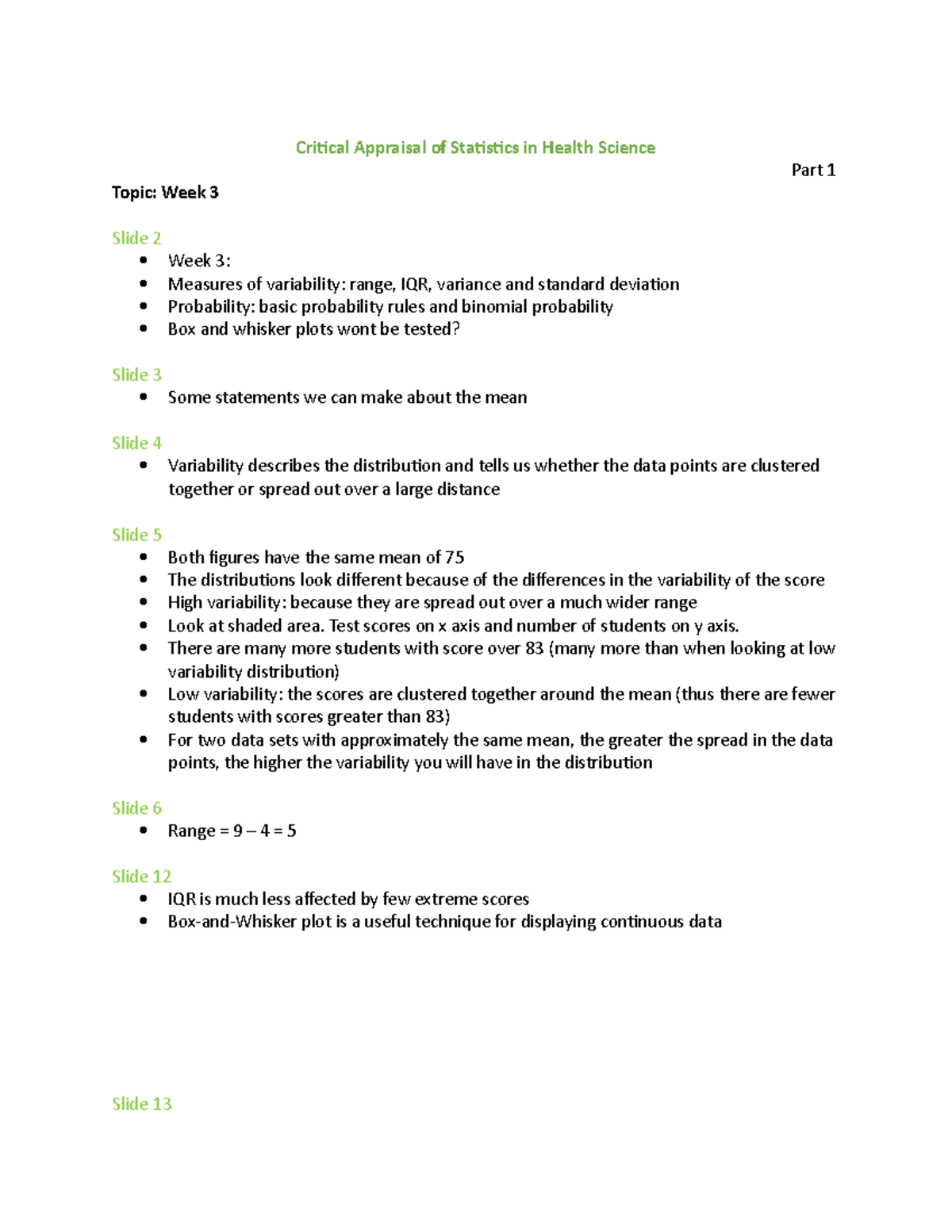 Critical Appraisal of Statistics in Health Science - lecture 3, part 1 ...