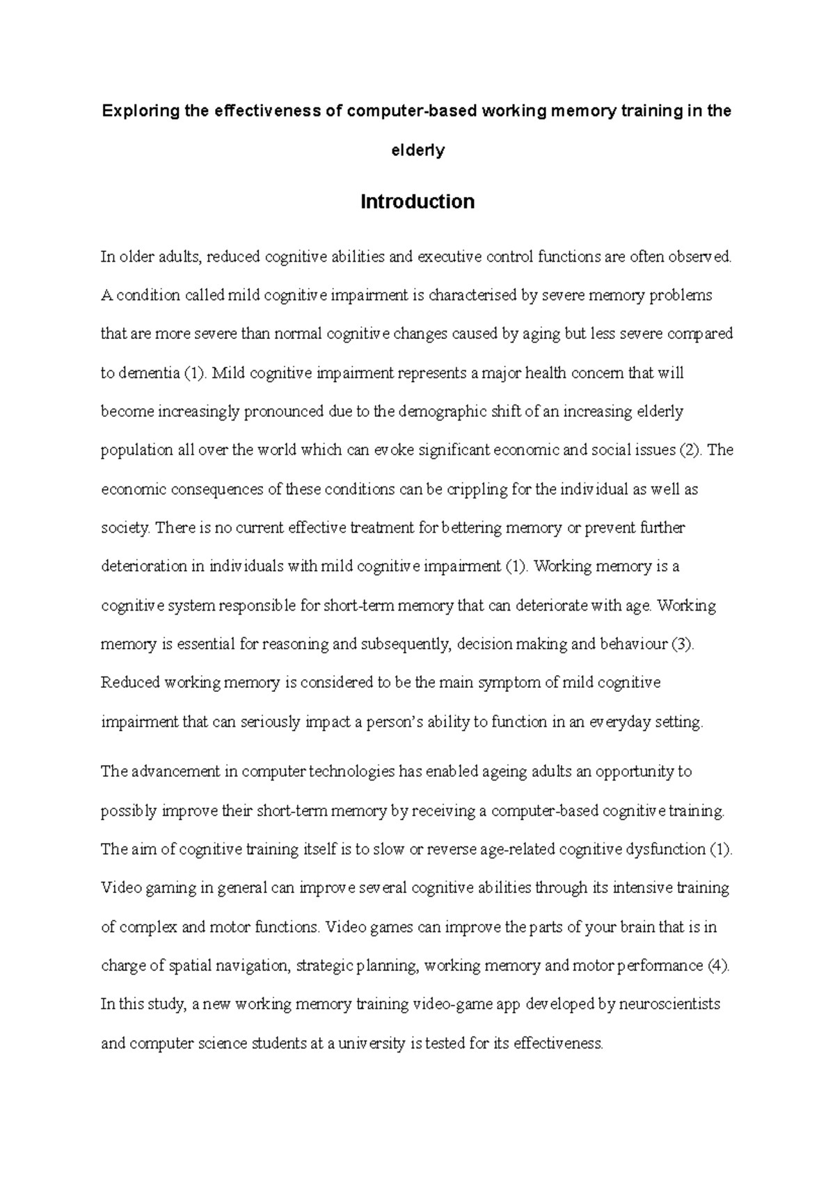 BSC100 Report Part B - Exploring the effectiveness of computer-based working memory training in ...