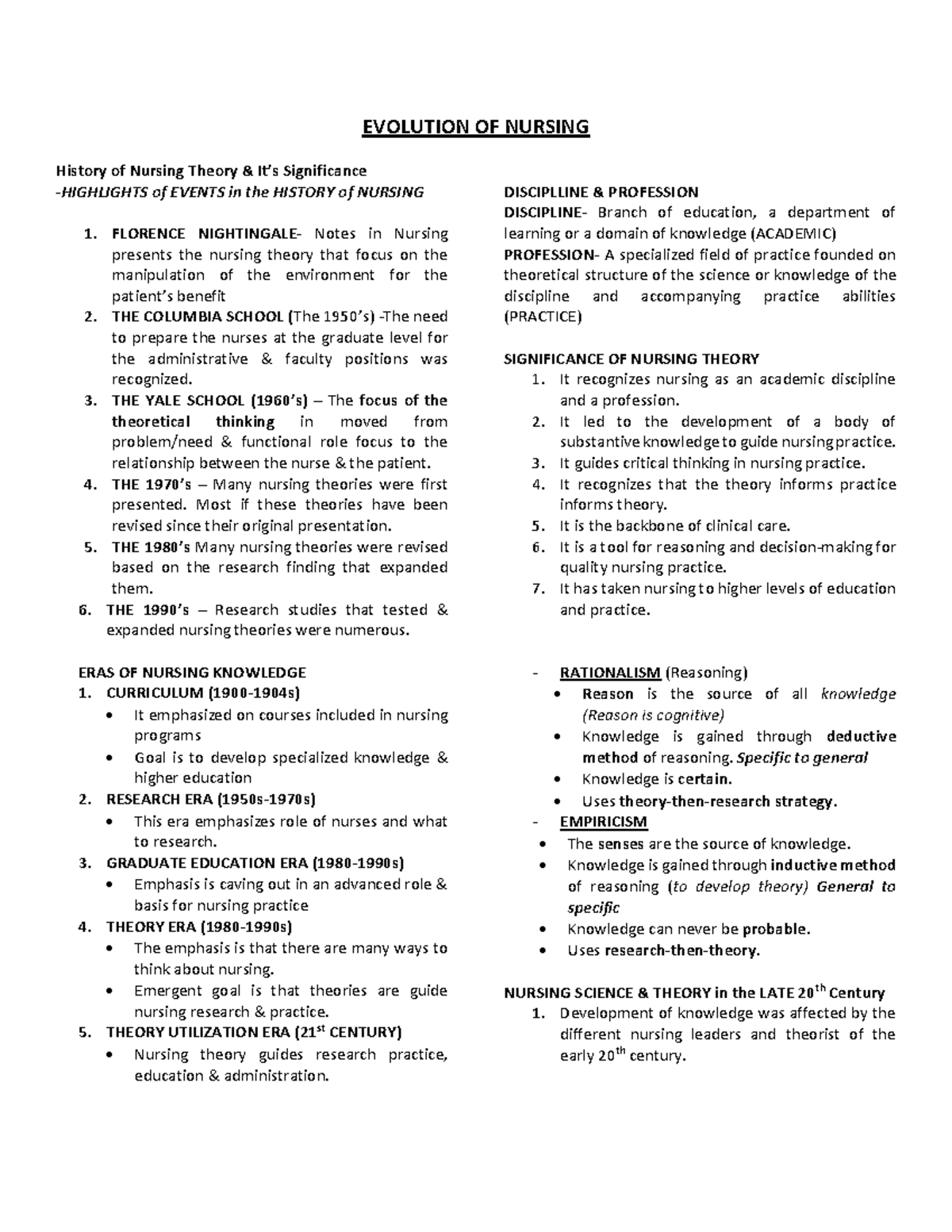 Theoretical Foundation of Nursing: Evolution of Nursing - EVOLUTION OF ...