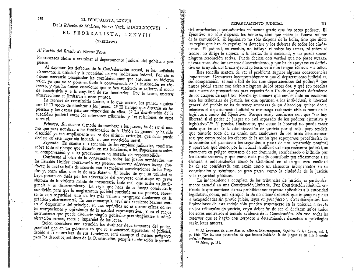 EL Federalista - Hamilton - Capitulo 78 - Derecho Constitucional - Studocu