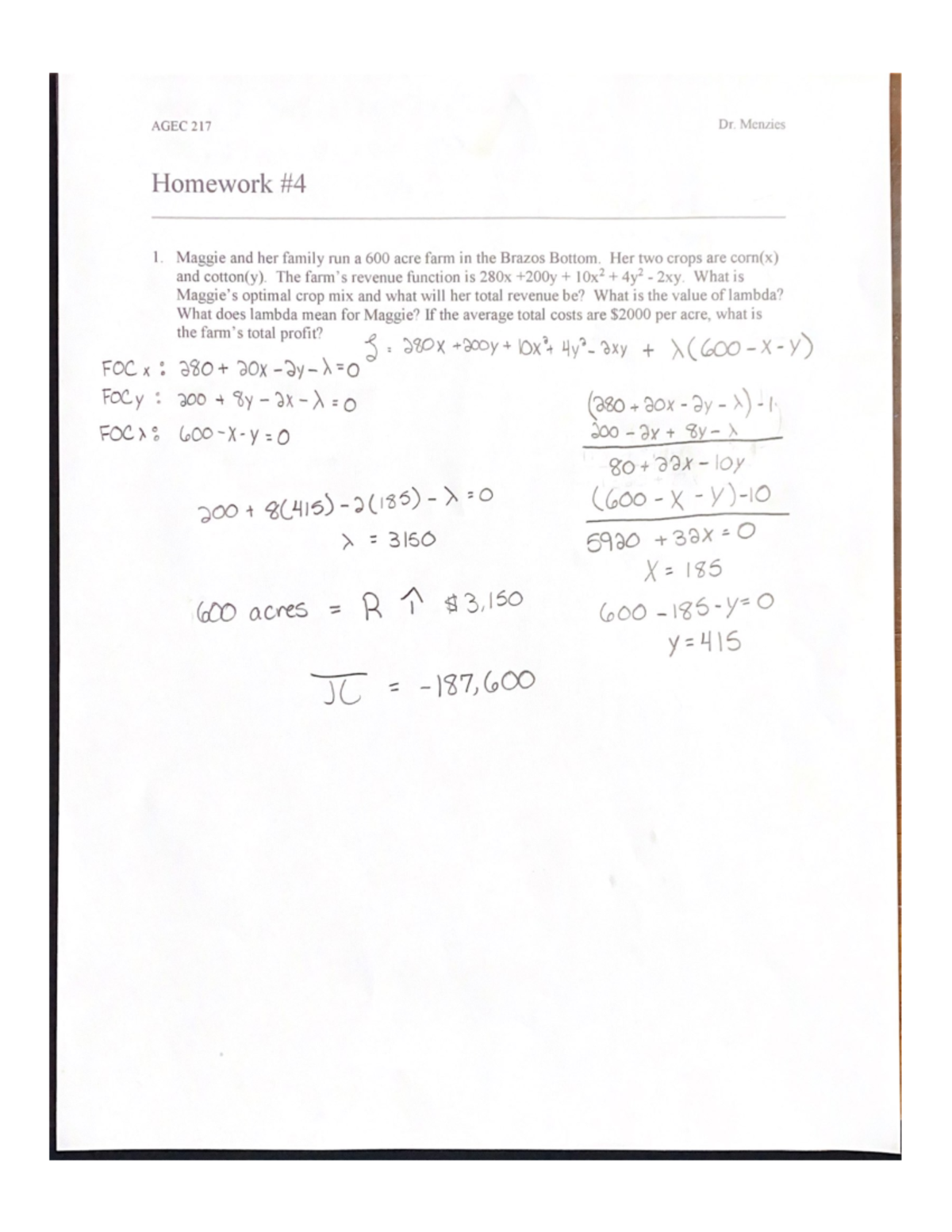 AGEC 217 - Classwork Assignment - AGEC 217 - Studocu
