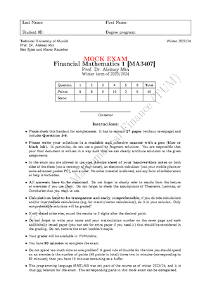 Fi Ma1 Exercise Sheet 06 Assignment - Chair of Mathematical Finance ...
