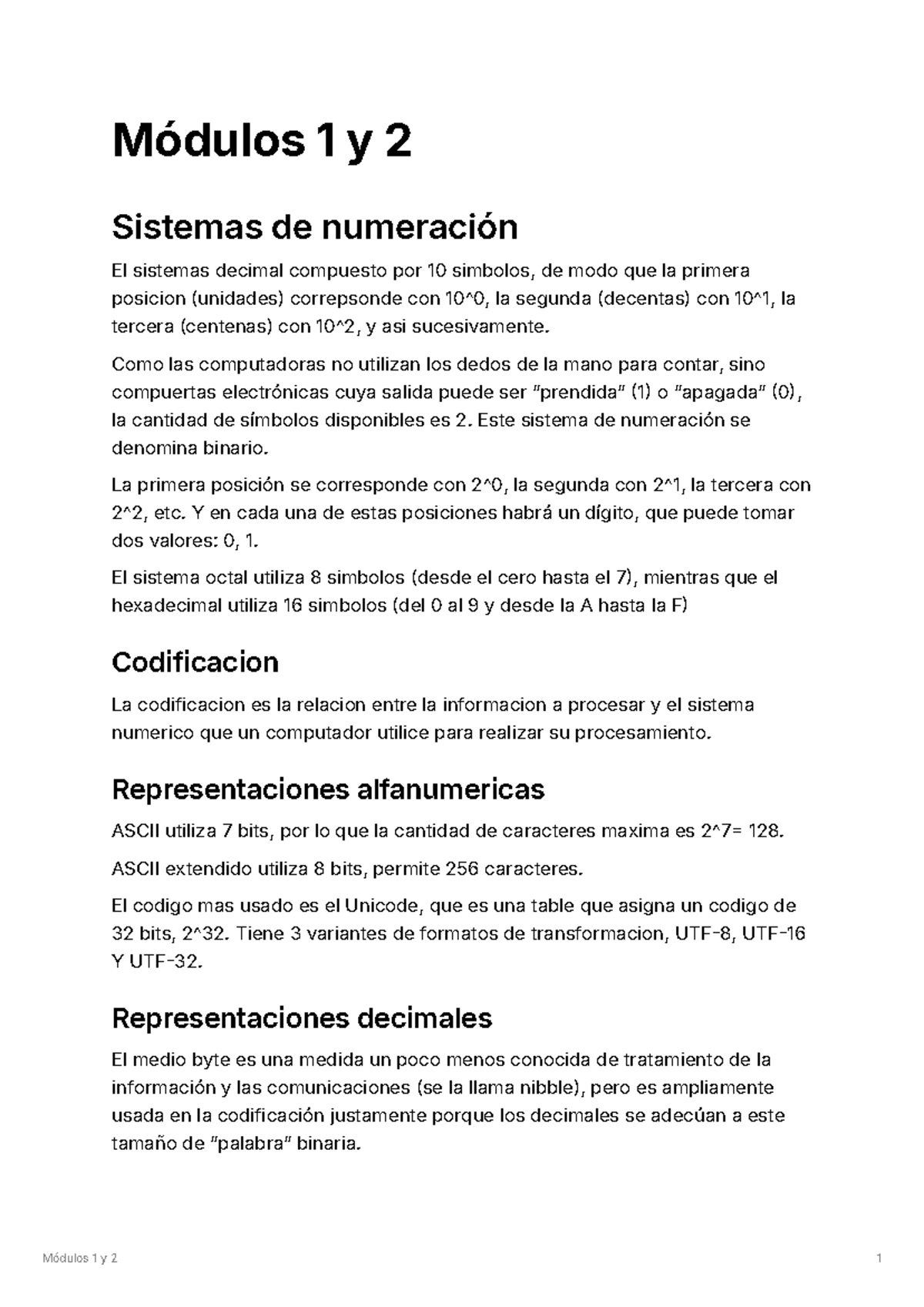 Todos los Modulos - Módulos 1 y 2 Sistemas de numeración El sistemas ...