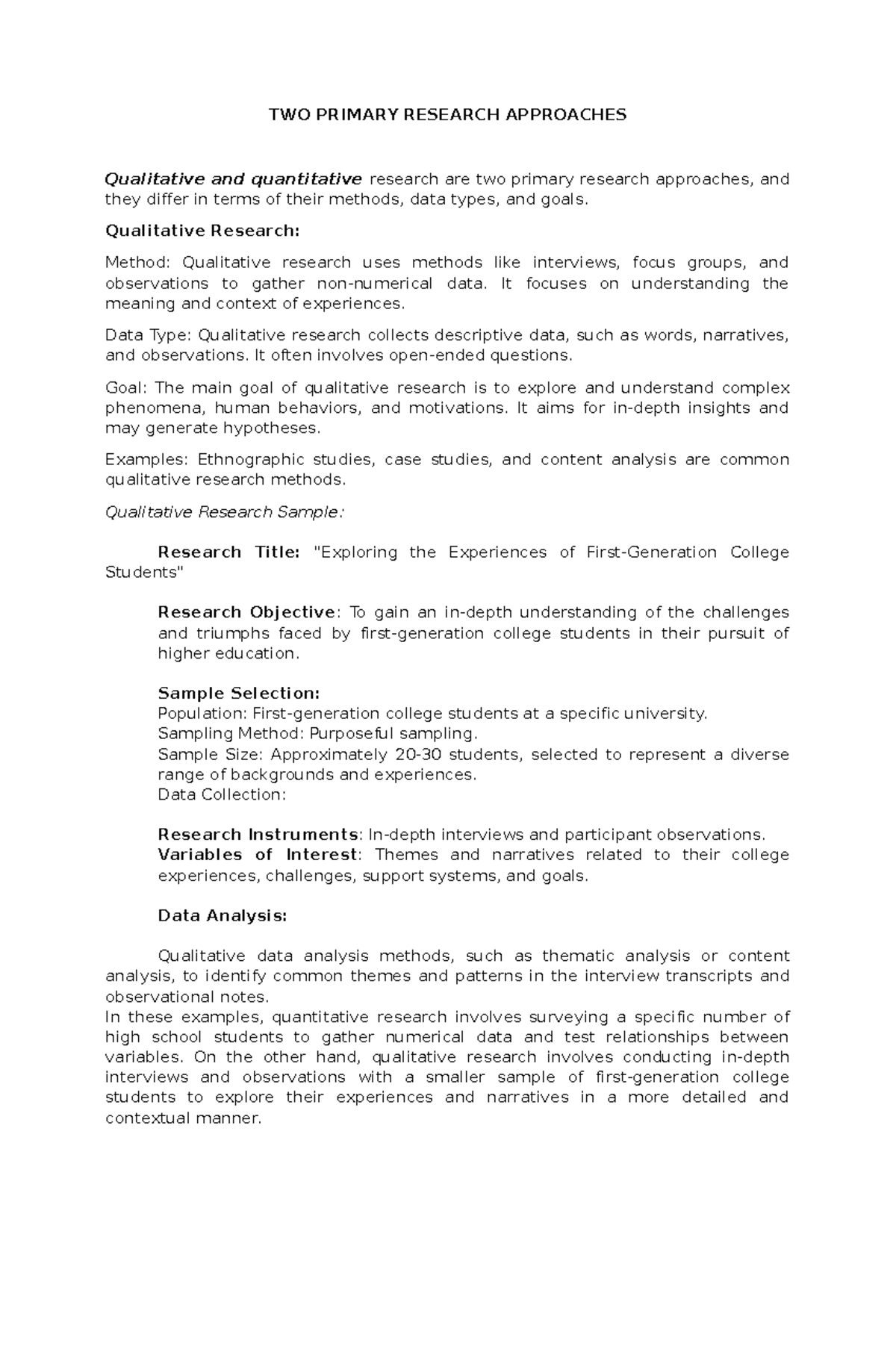 TWO Primary Research Approaches - TWO PRIMARY RESEARCH APPROACHES ...