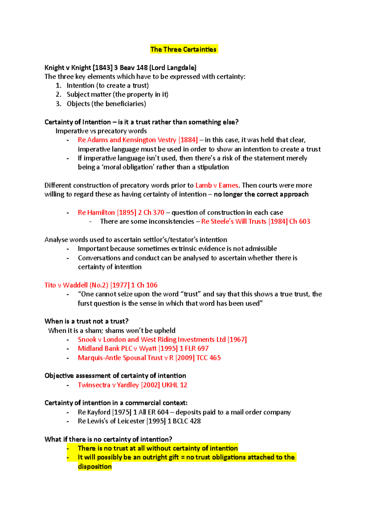 The Three Certainties - The Three Certainties Knight v Knight [1843] 3 ...