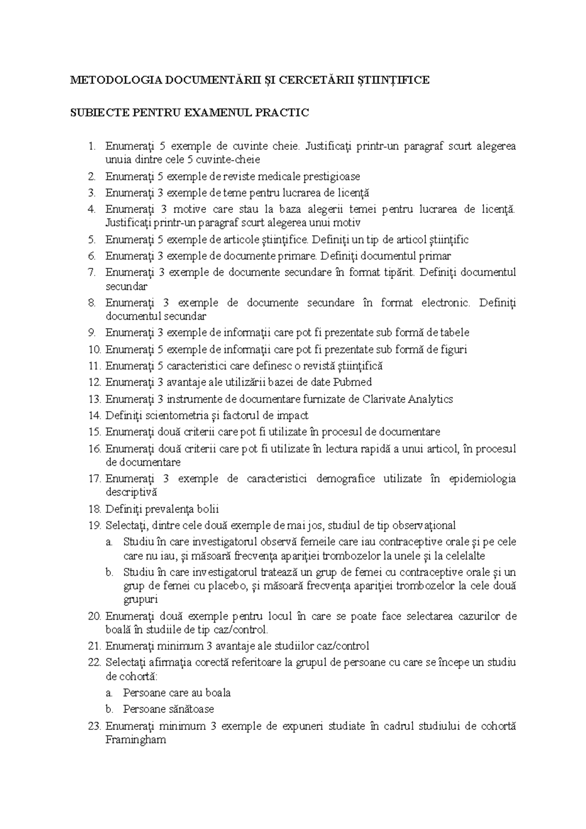 Subiecte examen practic MDCS final - METODOLOGIA DOCUMENTĂRII ȘI ...