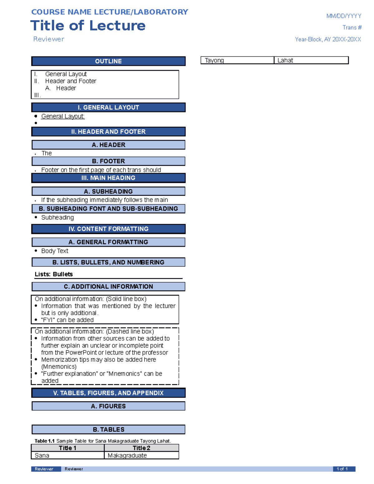 Trans-format - mdffhdfg dgdgd g - OUTLINE I. General Layout II. Header ...