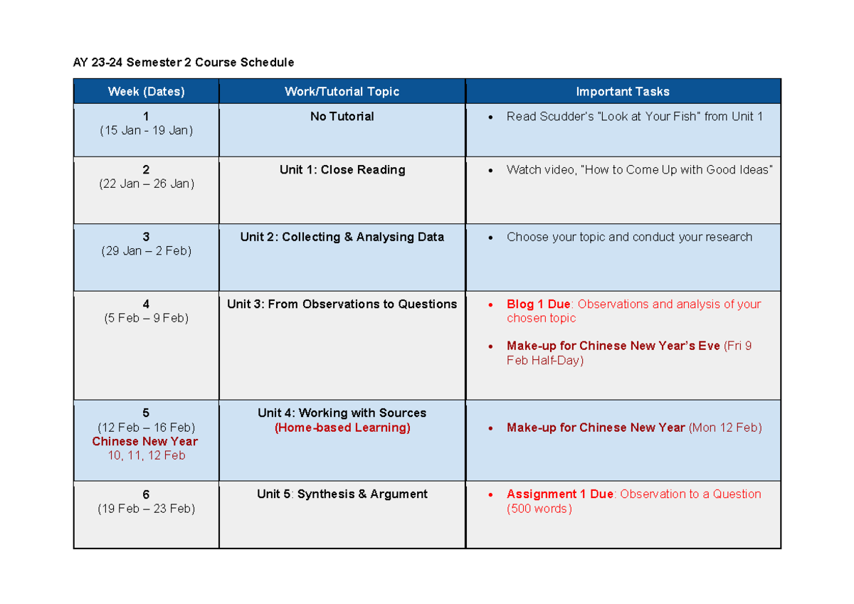 CC0001 Sem 2 Schedule (AY2023-24) Student Version - AY 23-24 Semester 2 ...