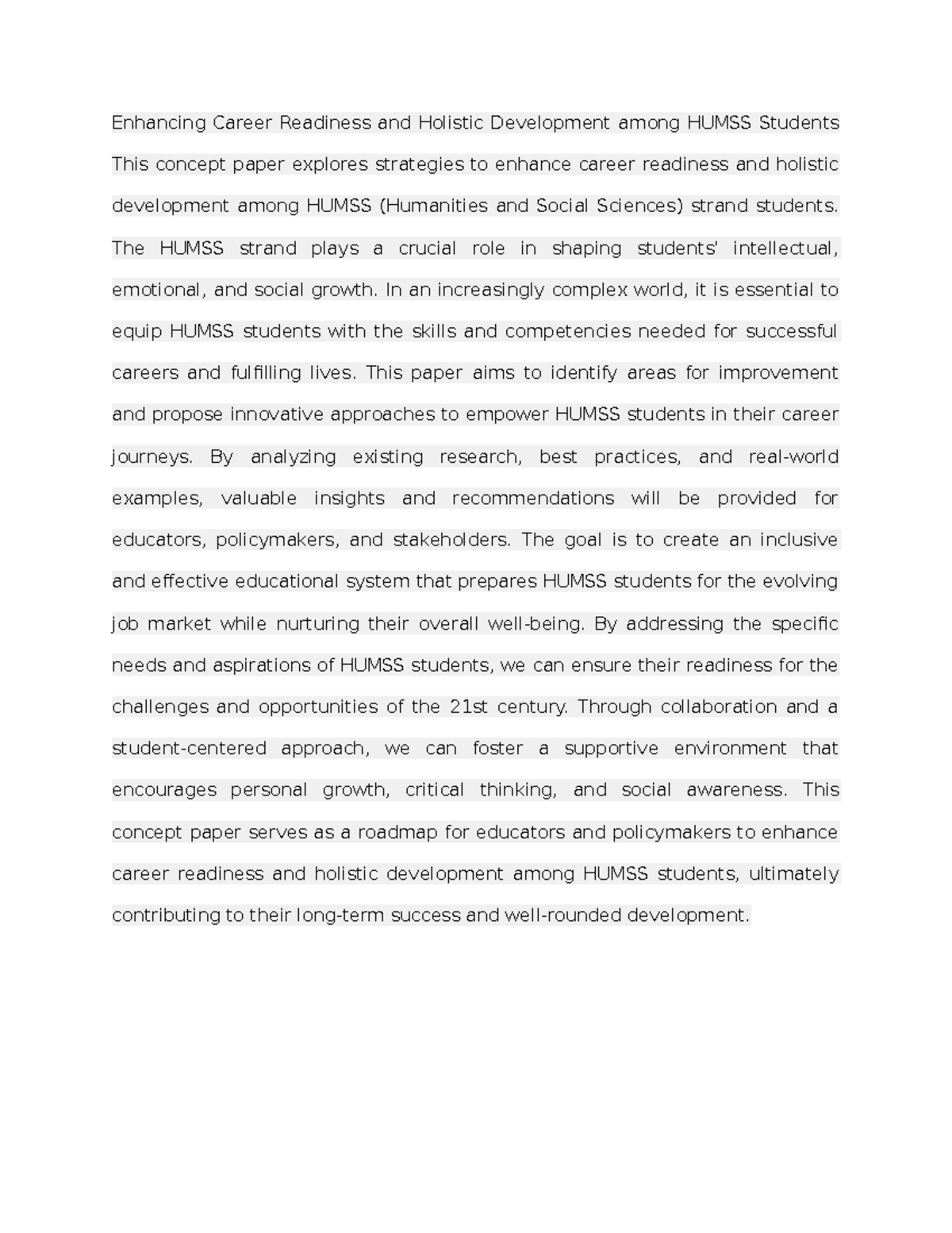 Enhancing Career Readiness and Holistic Development among Humss ...