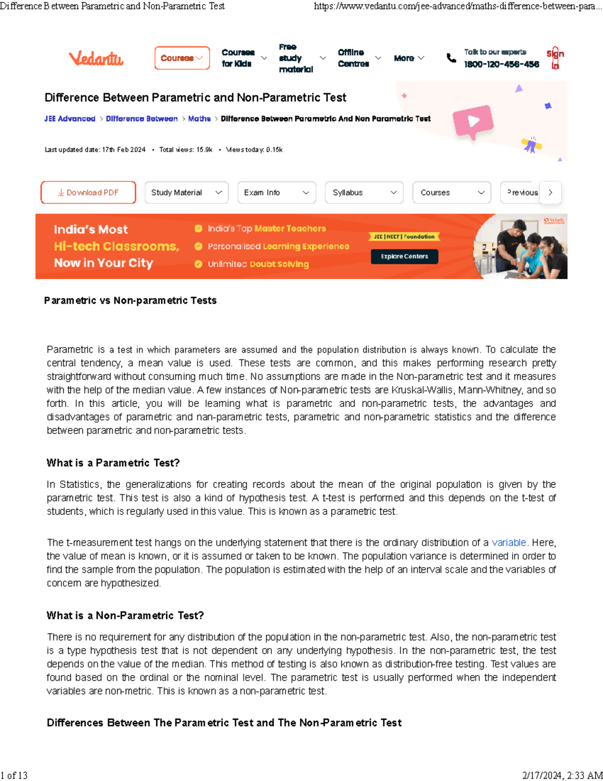 Difference Between Parametric and Non-Parametric Test - Last updated ...