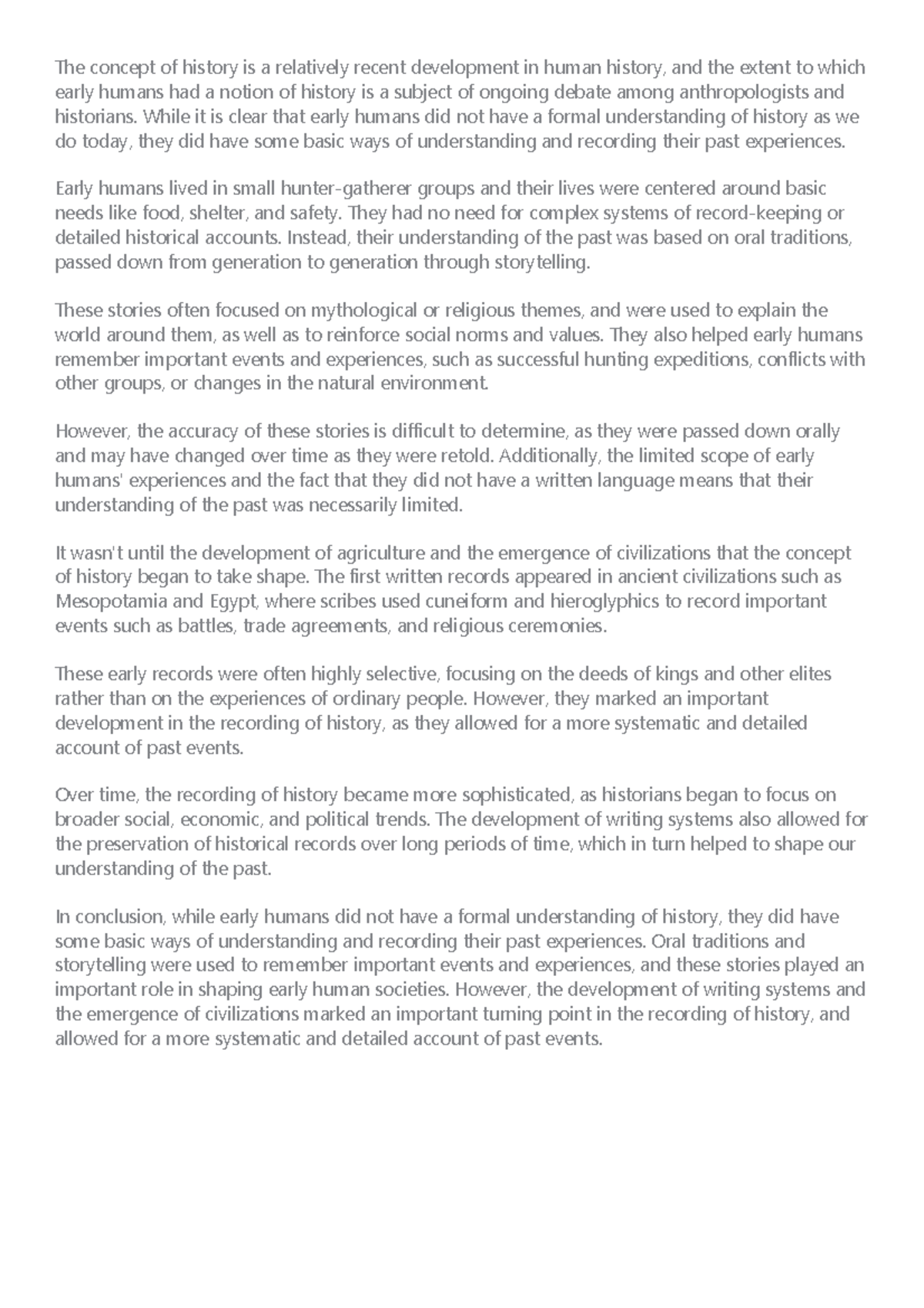 Early Humans' Limited History - The concept of history is a relatively ...