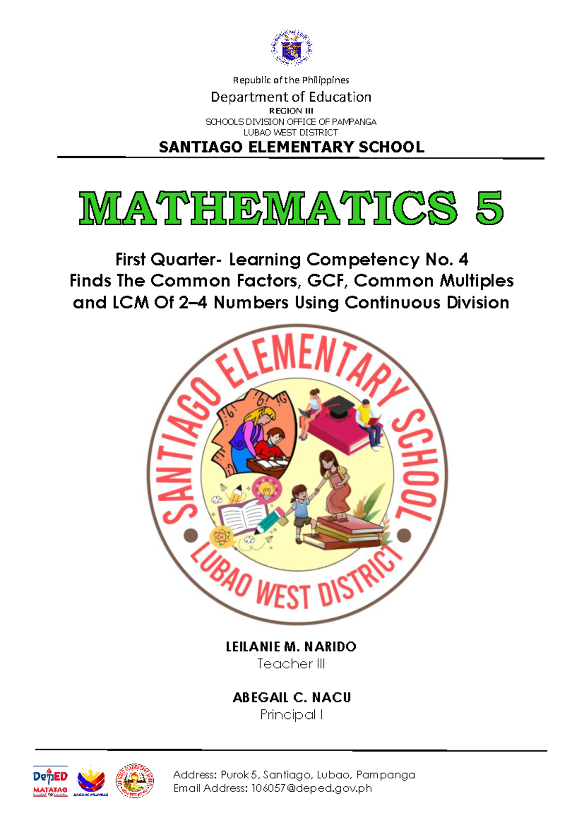 LAS IN MATH 5-1ST Quarter - First Quarter- Learning Competency No. 4 ...