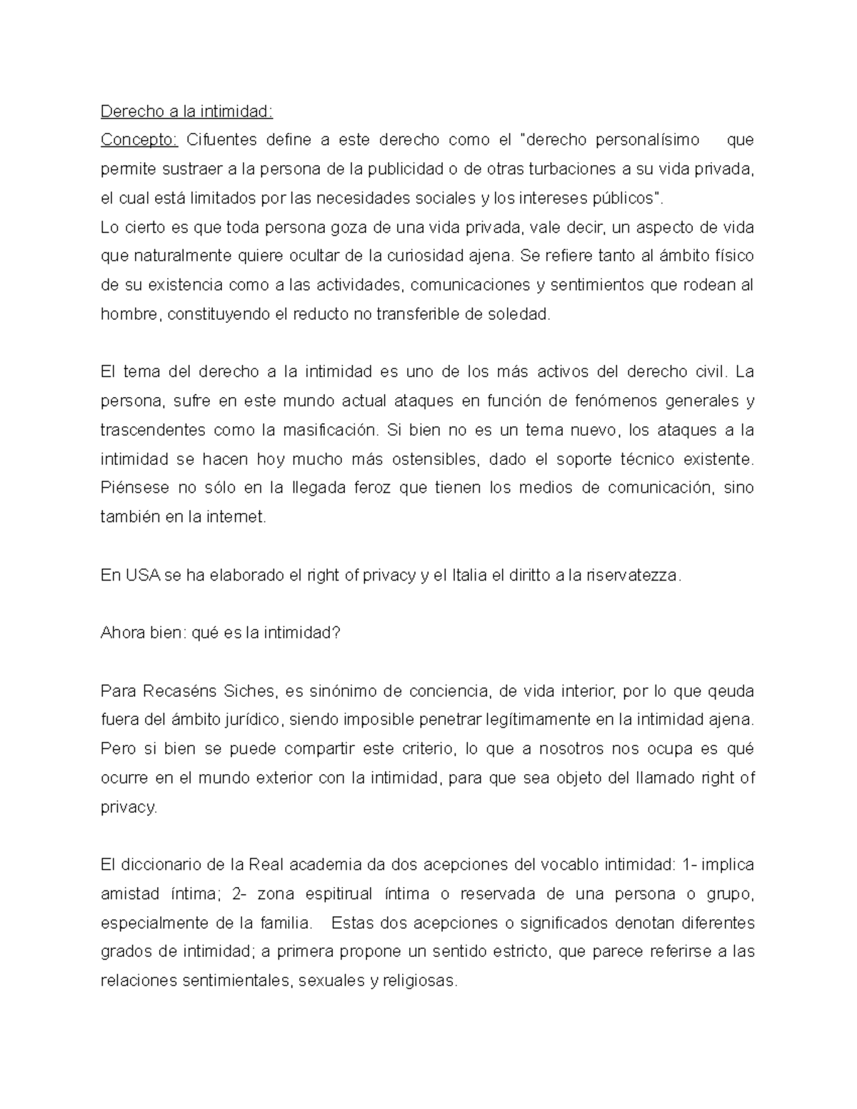 Derecho a la intimidad e imagen - Derecho a la intimidad: Concepto ...