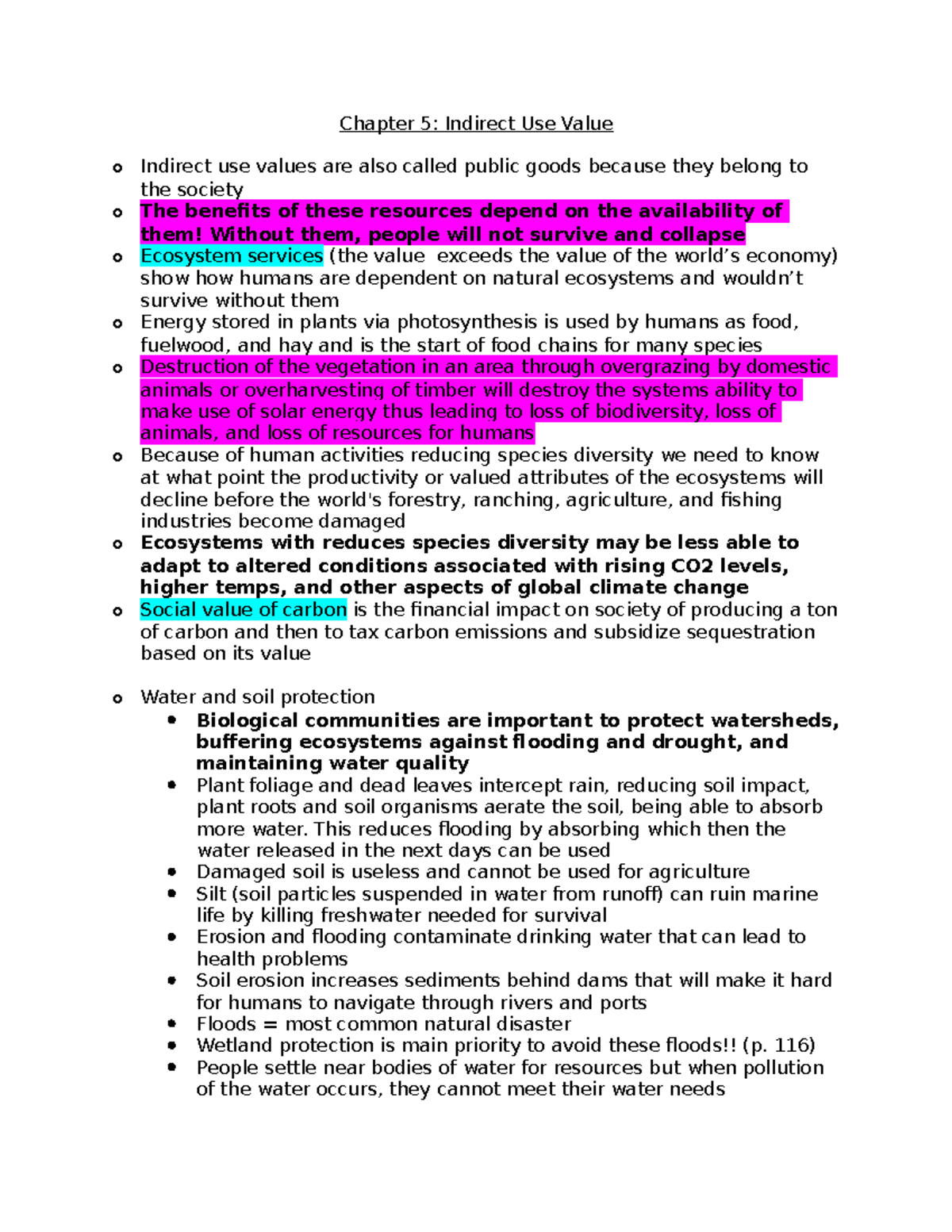 Chapter 5 Notes - Chapter 5: Indirect Use Value o Indirect use values ...