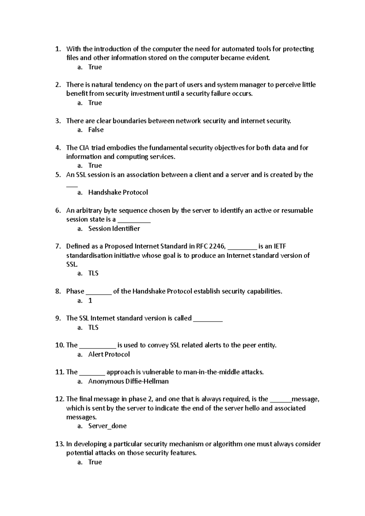 Cybersecurity Quiz - With the introduction of the computer the need for ...