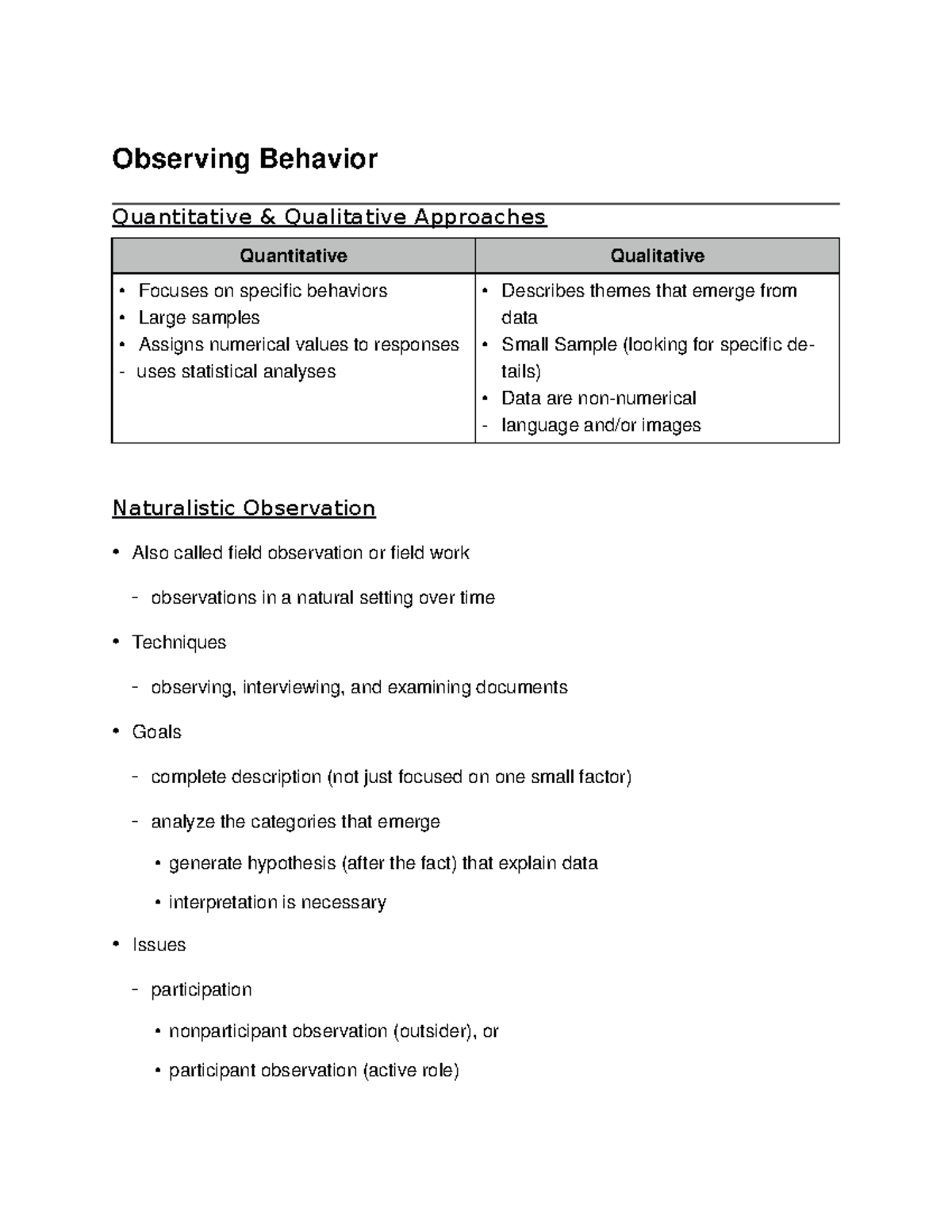 Psych 1B- Observing Behavior - Observing Behavior Quantitative ...