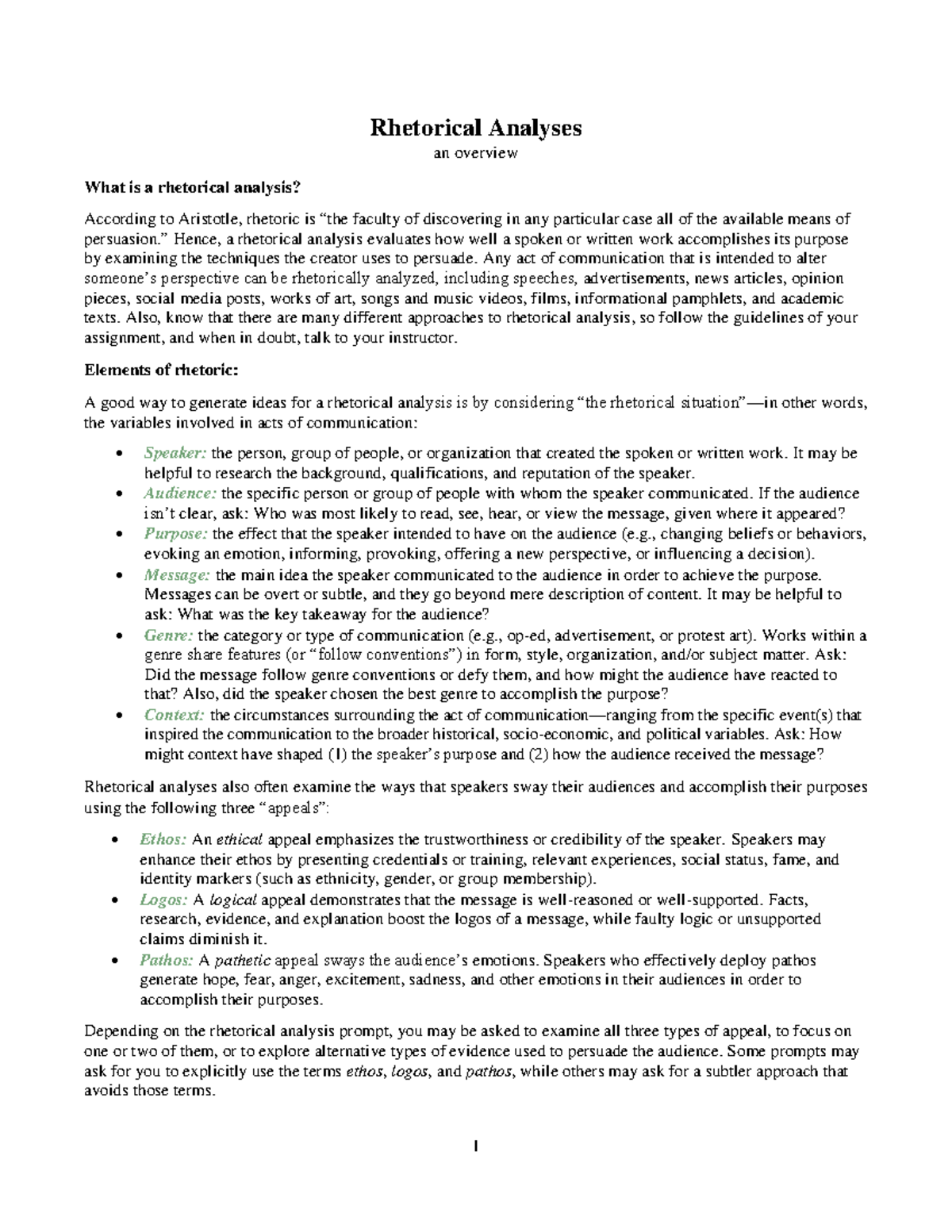 Rhetorical Analysis Overview - MCA 12100 - CCNY - Studocu