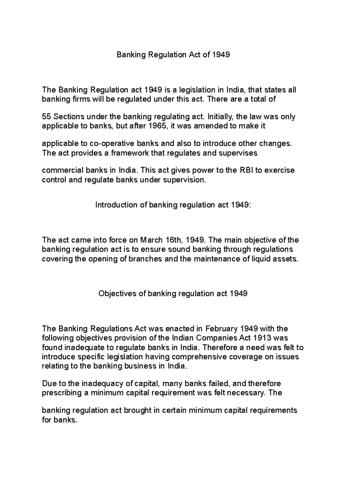 Notes 1 Banking Regulation Act Of 1949 Banking Regulation Act Of