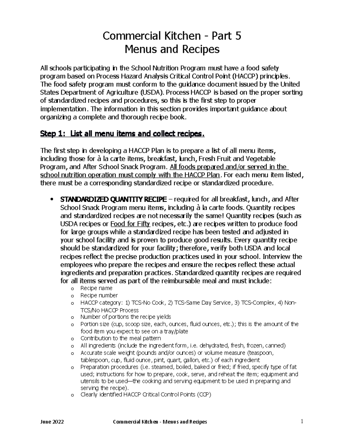 Pt5 haccp menus-recip comm - Commercial Kitchen - Part 5 Menus and ...