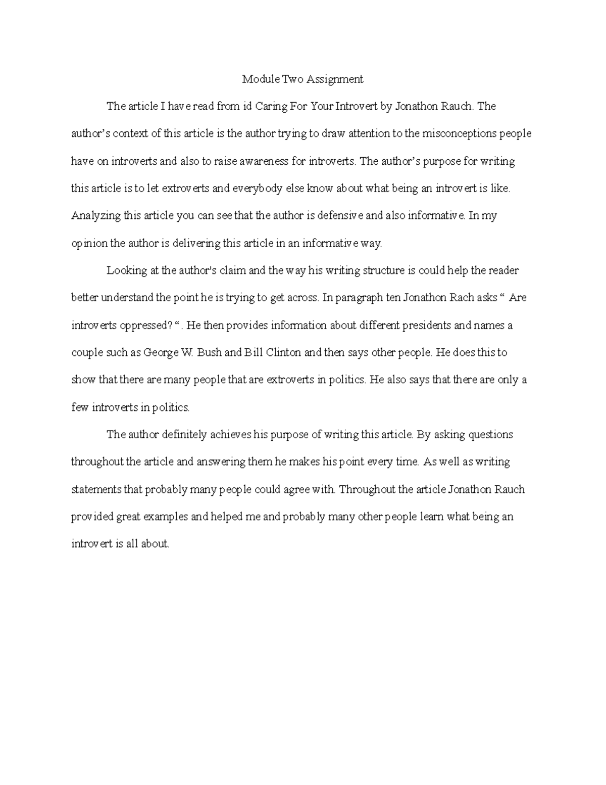 Module two assignemt - Caring for your introvert - Module Two ...