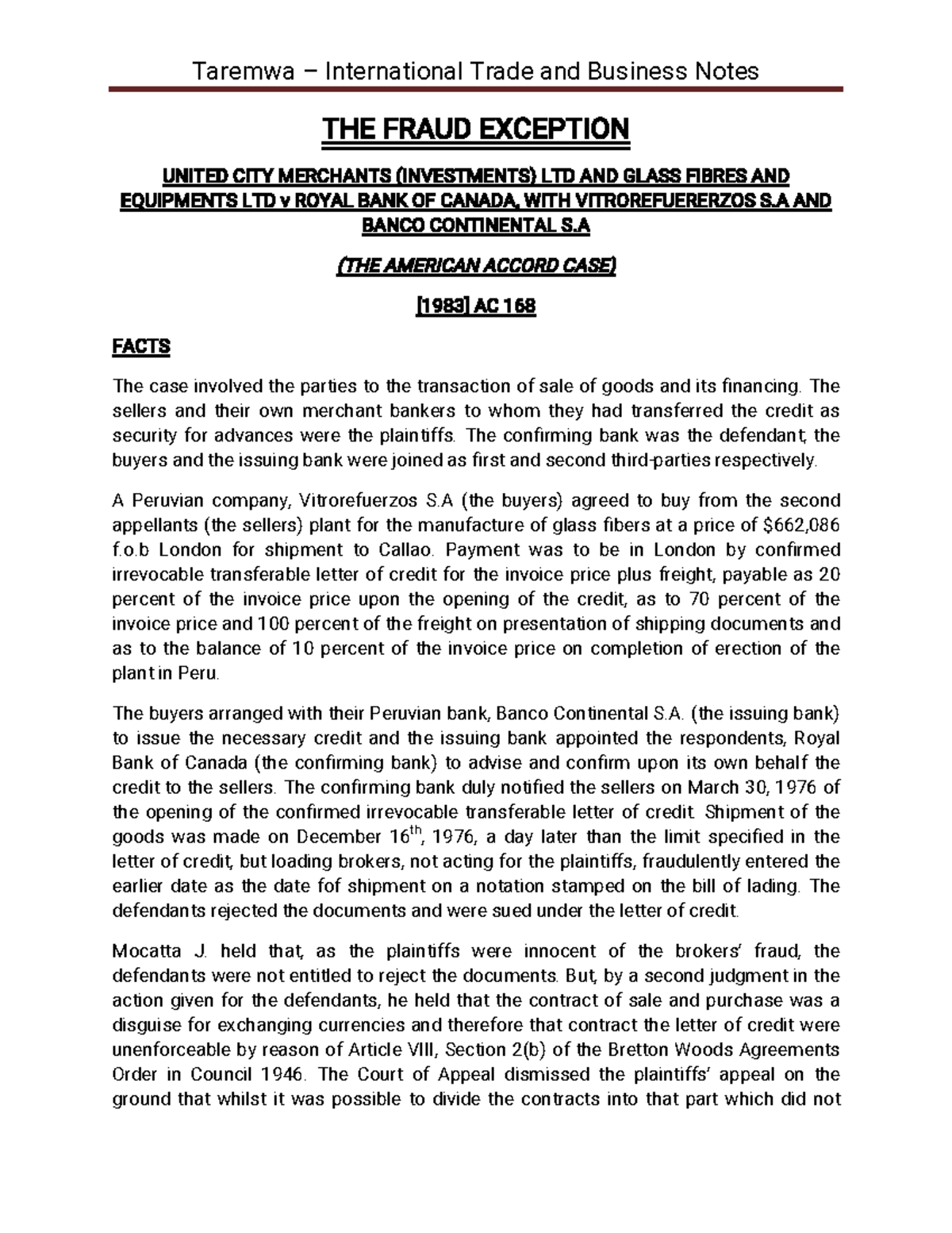 H - The Fraud Exception - International trade - THE FRAUD EXCEPTION ...