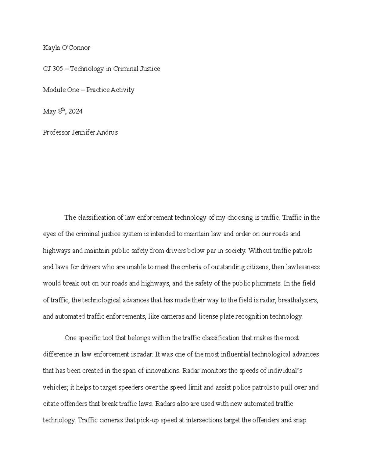 CJ 305 Module One Practice Activity - Kayla O'Connor CJ 305 ...