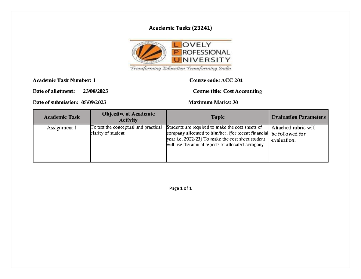 Accounts CA 1 - practical pdf - Academic Tasks (23241) Academic Task ...
