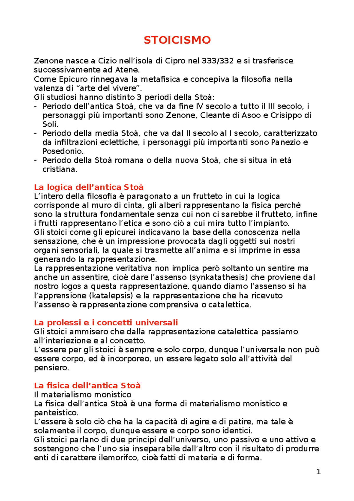 Stoicismo riassunti (da il nuovo storia del pensiero filosofico e ...