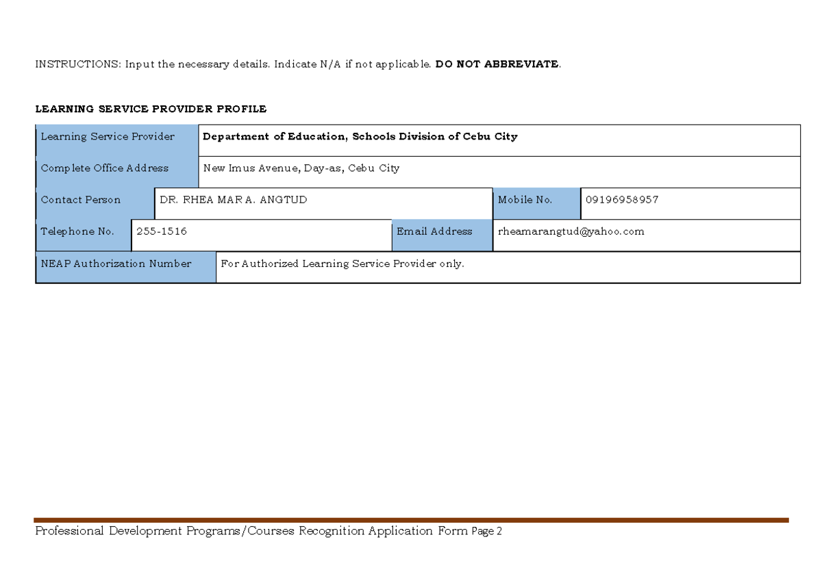 Ccnshs Neapform 1- Inset-2020 - INSTRUCTIONS: Input the necessary ...
