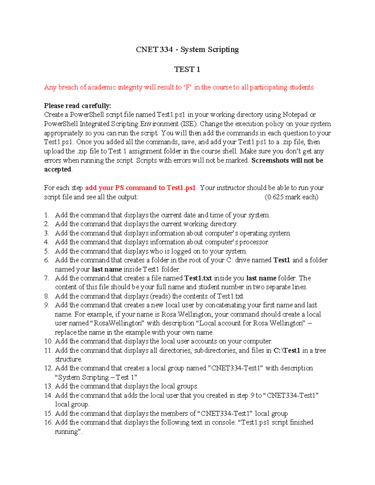 Test 1 - mid term test - CNET 334 - System Scripting TEST 1 Any breach ...