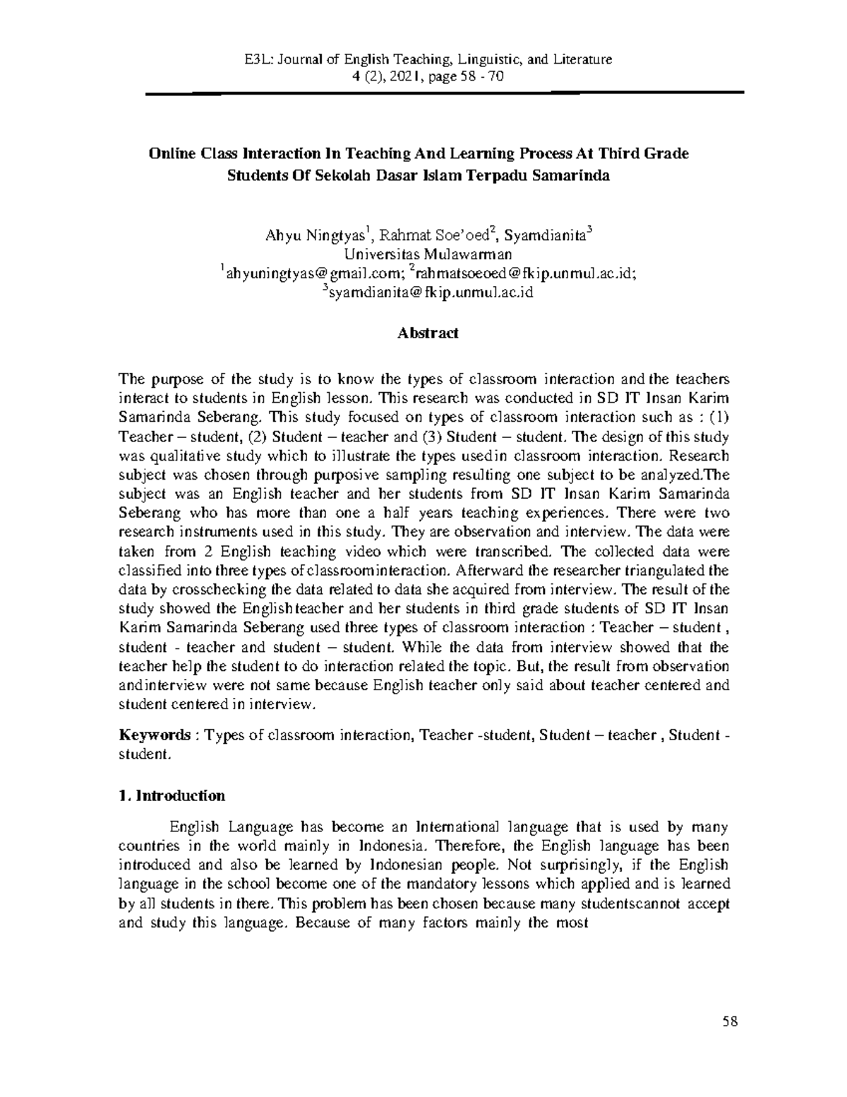 Online Class Interaction In Teaching And Learning Process At Third ...