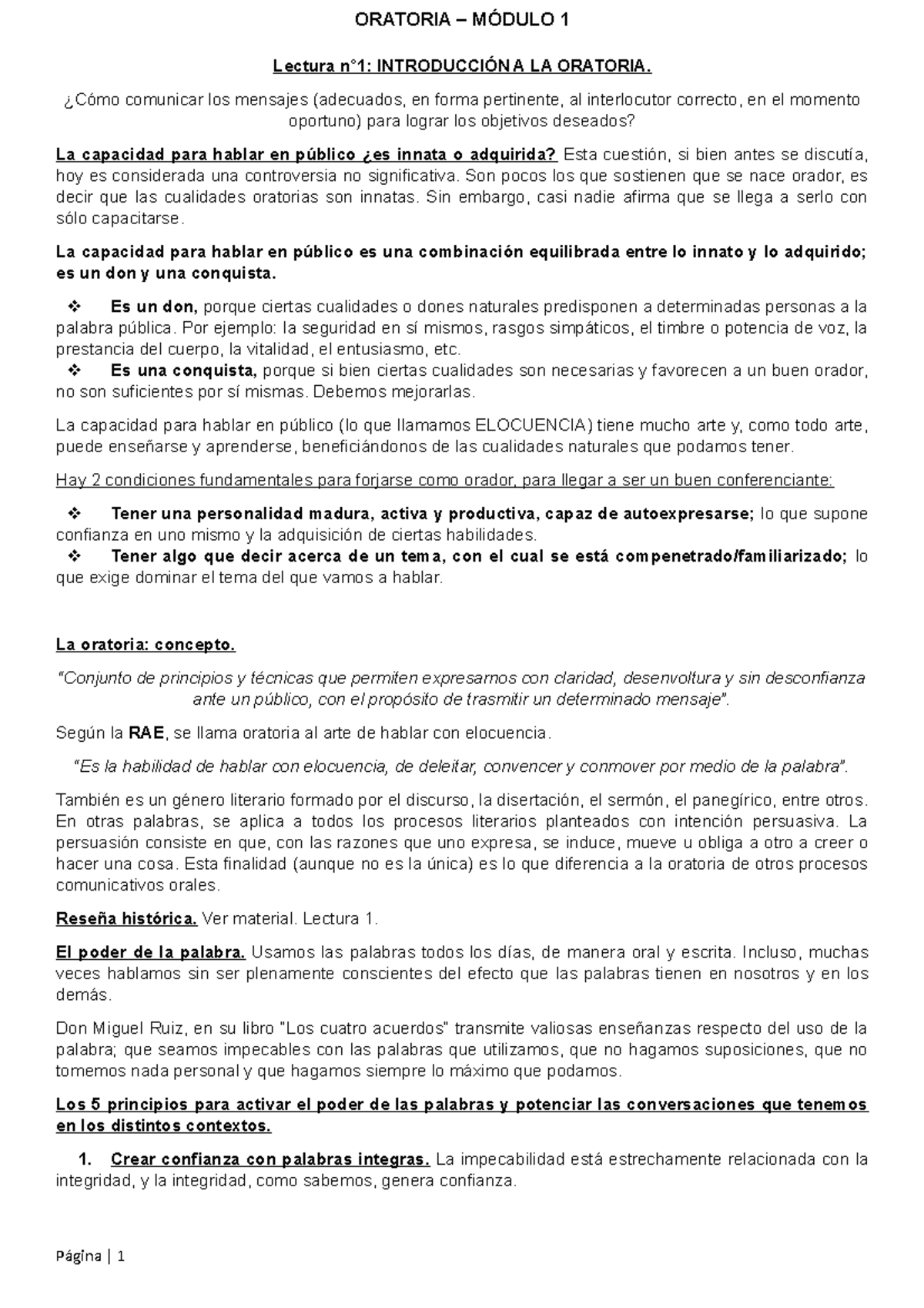 Oratoria- módulo 1 - Lectura n°1: INTRODUCCIÓN A LA ORATORIA. ¿Cómo ...