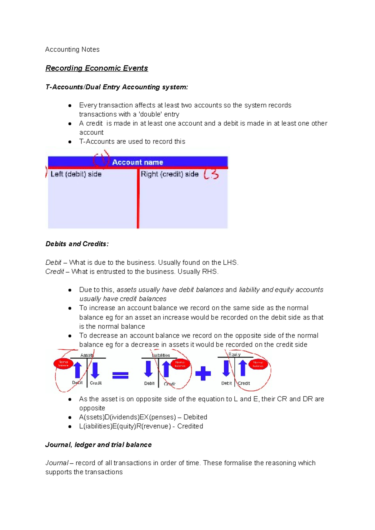 Accounting Notes - Accounting Notes Recording Economic Events T ...