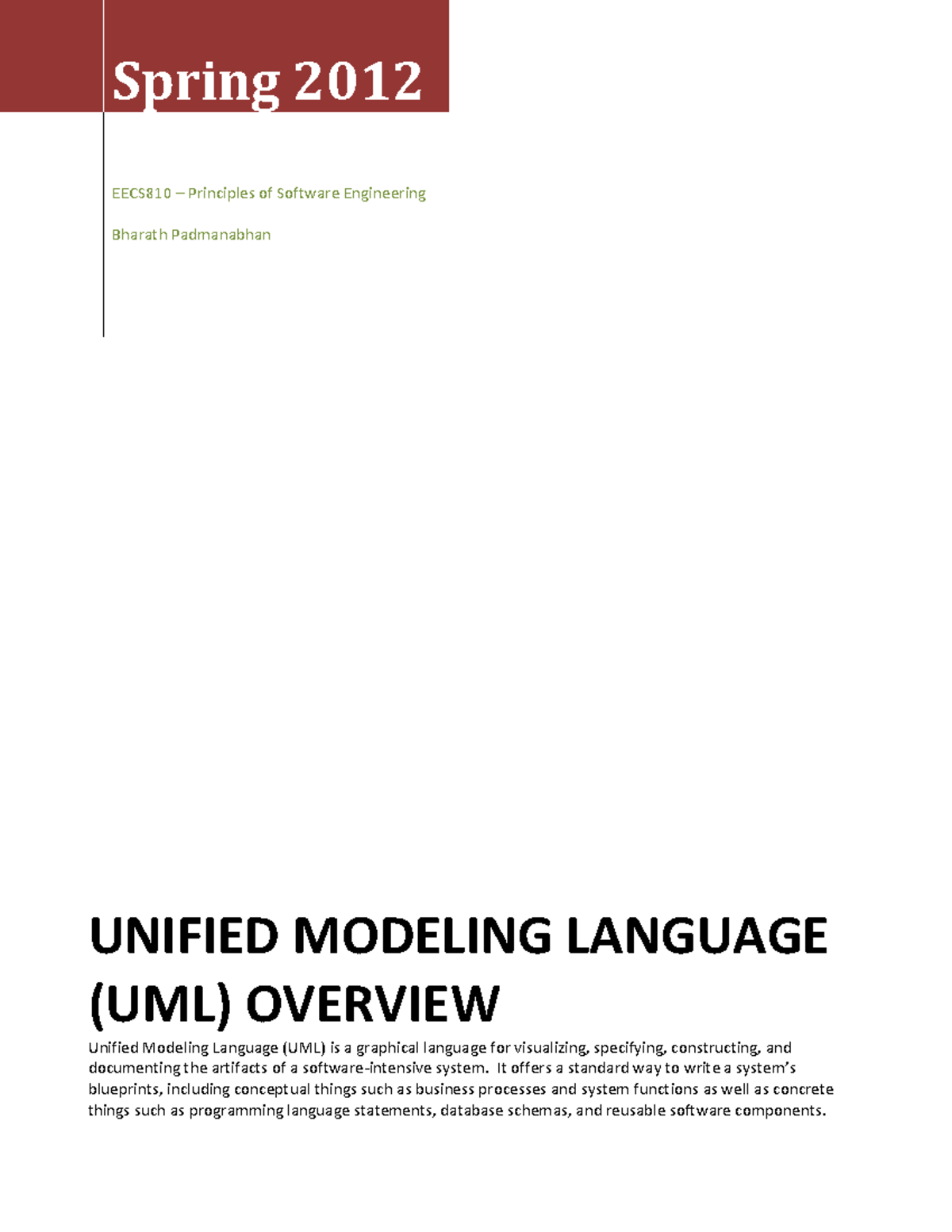 UML-diagrams - Spring 2012 EECS810 – Principles of Software Engineering ...