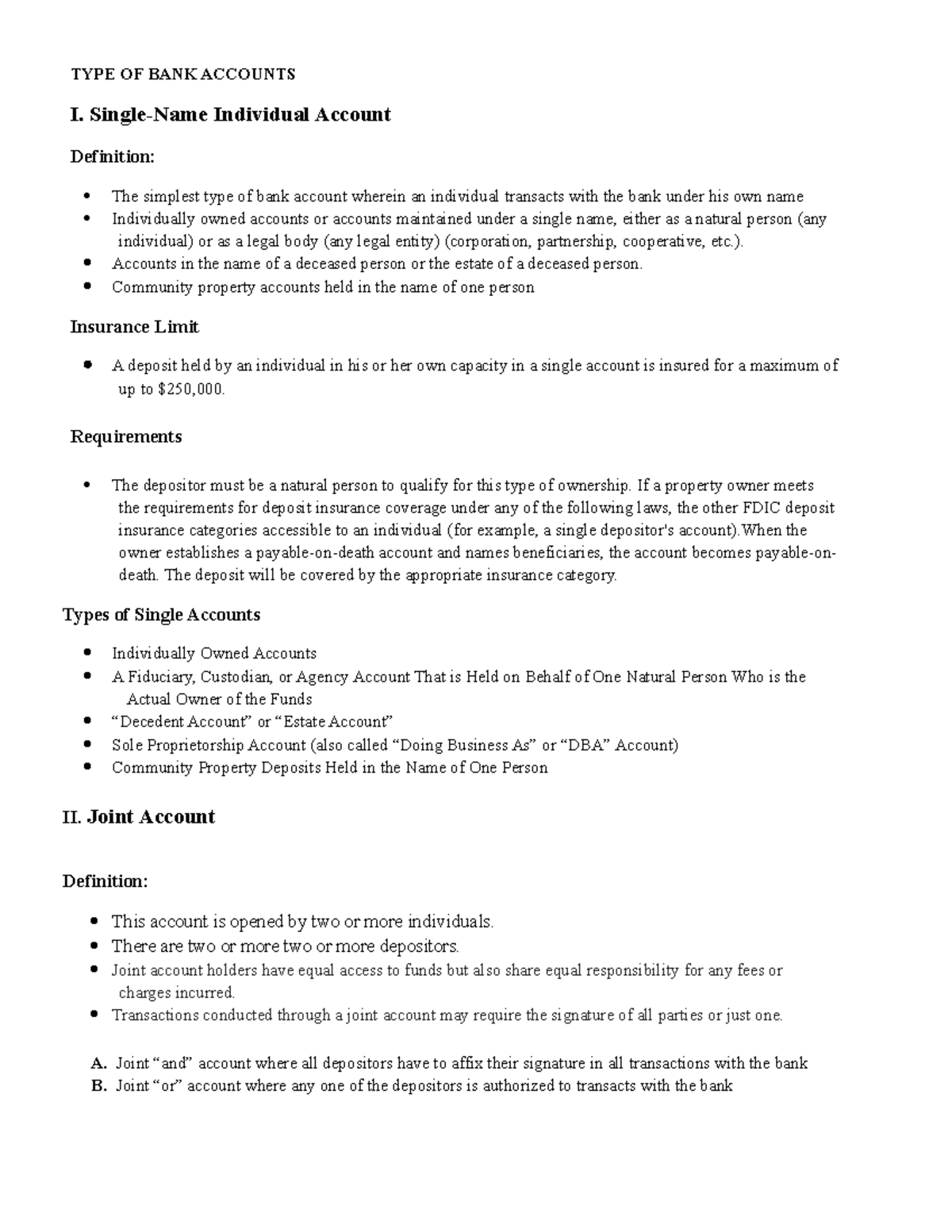 TYPE OF BANK Accounts - Lecture notes 12 - Business Administration ...