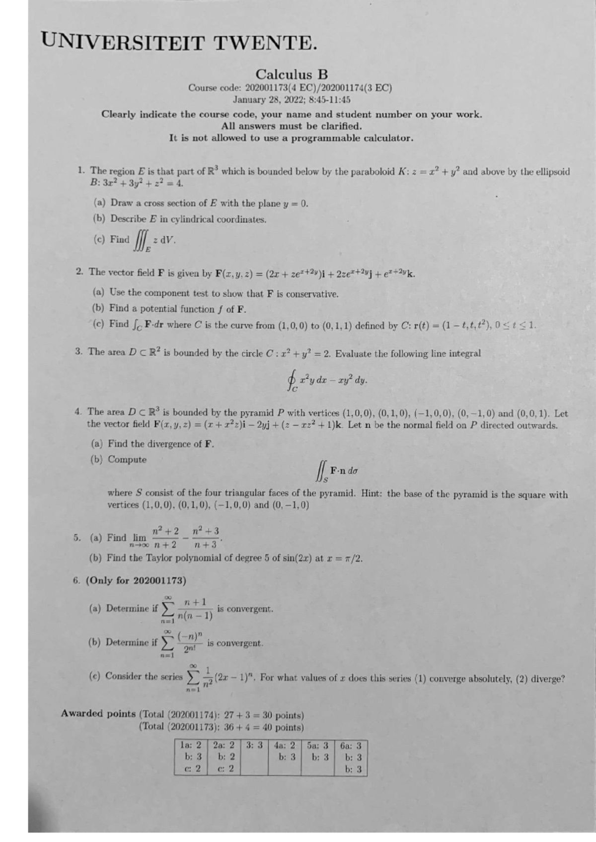 Calculus B 2022 01 28 - Calculus B for pre masters - Studeersnel