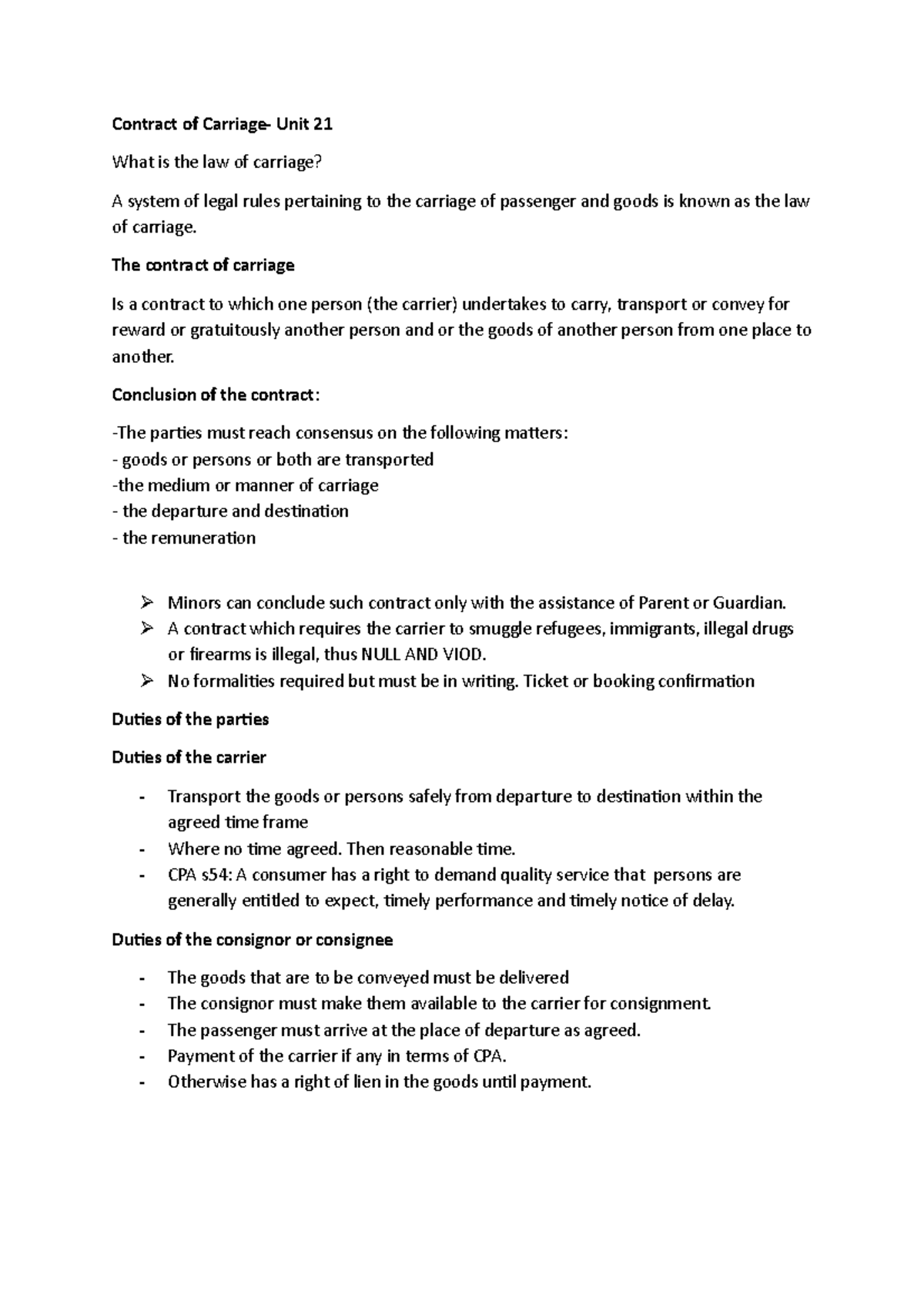 Unit 21 contract of carriage - Contract of Carriage- Unit 21 What is ...