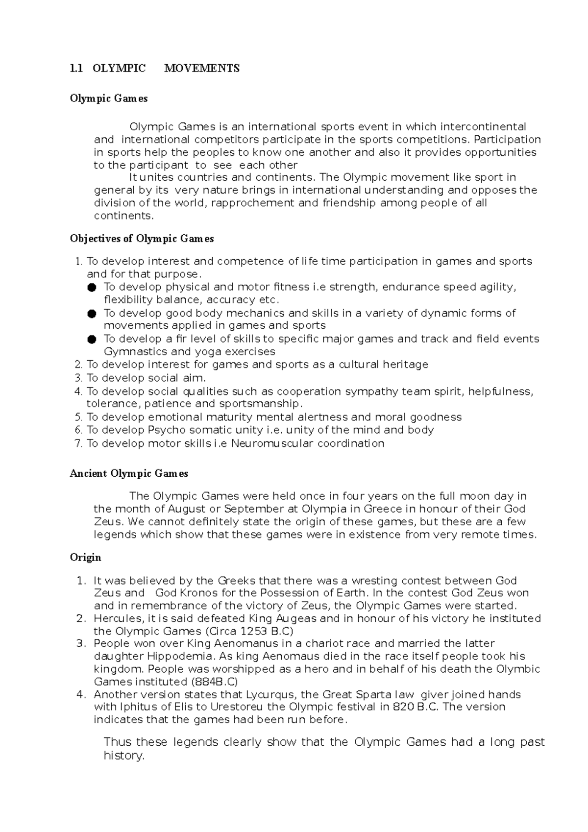Lesson 1 Olympic Games - 1 OLYMPIC MOVEMENTS Olympic Games Olympic ...
