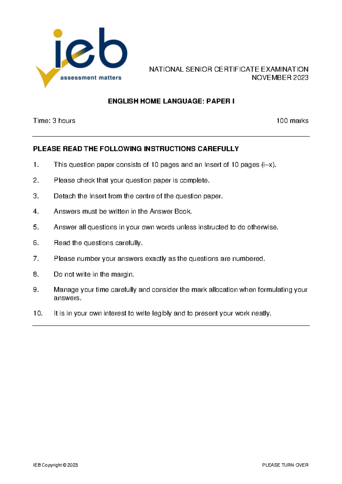 2023 English Paper 1 - IEB Copyright © 202 3 PLEASE TURN OVER NATIONAL ...