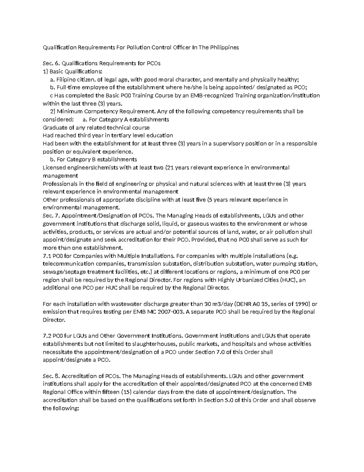 Qualification Requirements For Pollution Control Officer In The ...