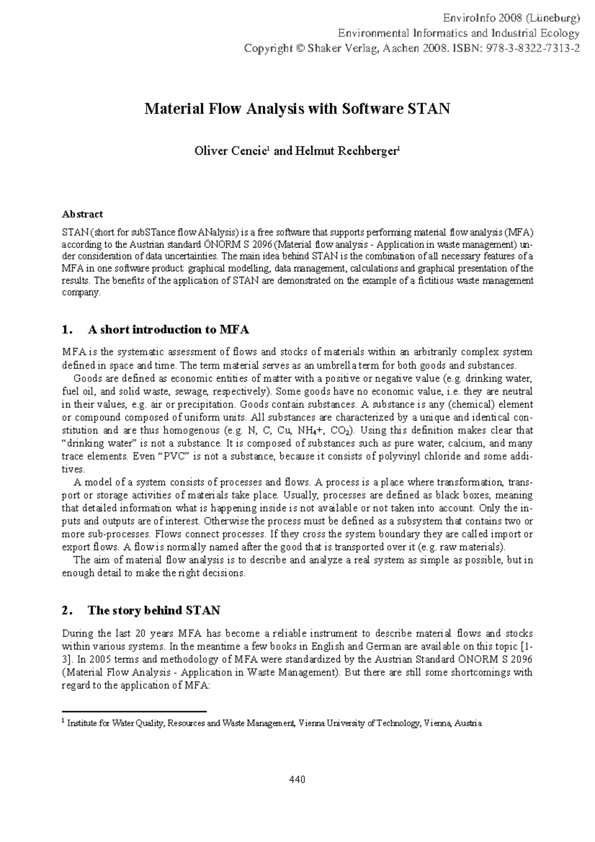 Material Flow Analysis With Software Stan 440 Material Flow Analysis With Software Stan Oliver