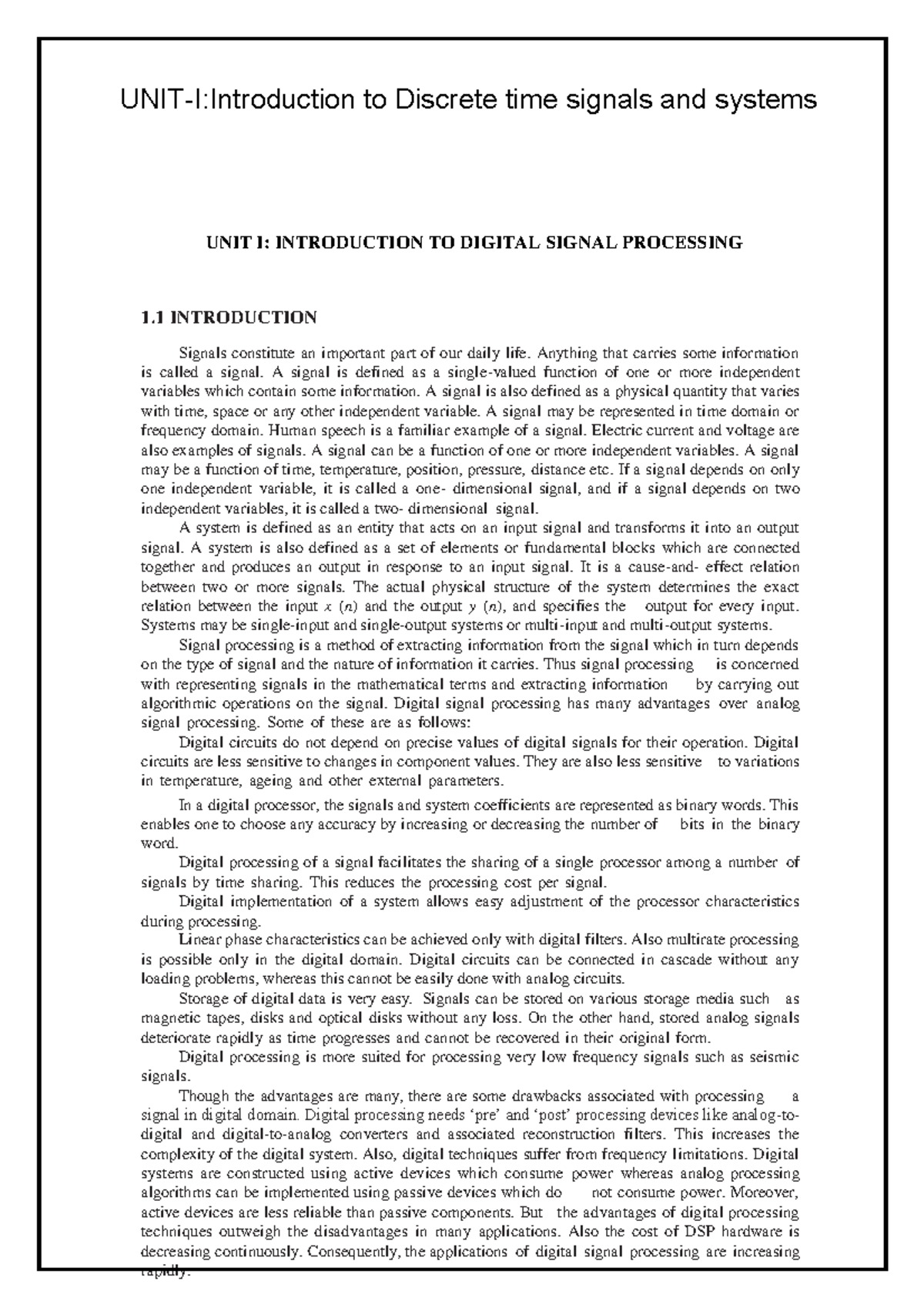 DSP unit-1-1 - Learning is easy - UNIT I: INTRODUCTION TO DIGITAL ...