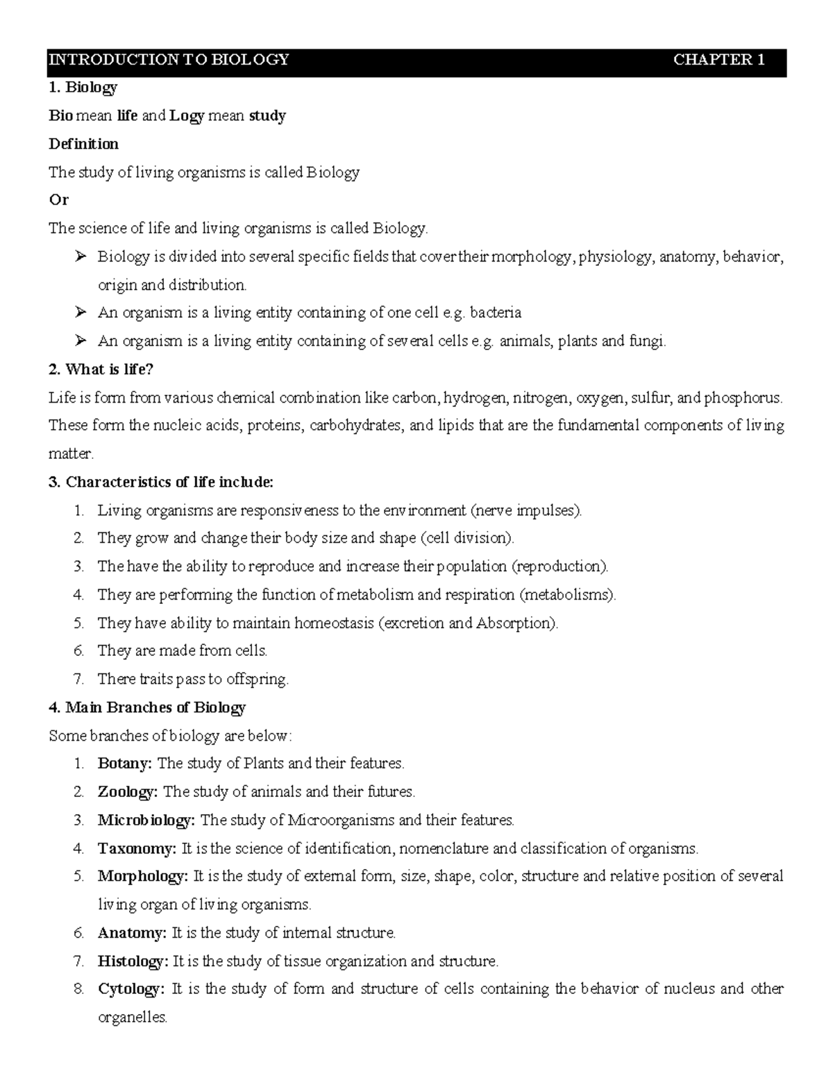 Biology (dragged) - INTRODUCTION TO BIOLOGY CHAPTER 1 1. Biology Bio ...